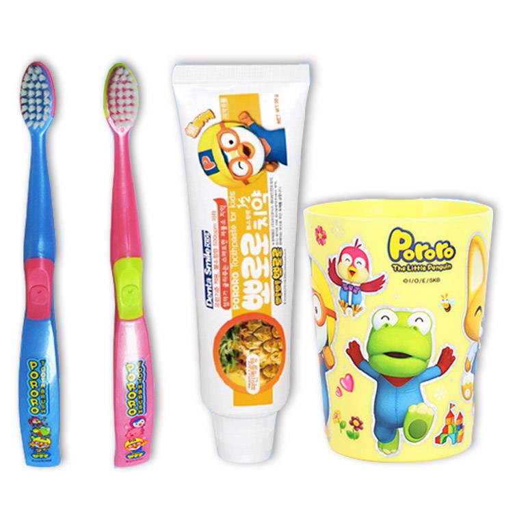 Pororo Tooth Brush Set For Kids (3 Year Over) With Tooth Paste And Cup ...